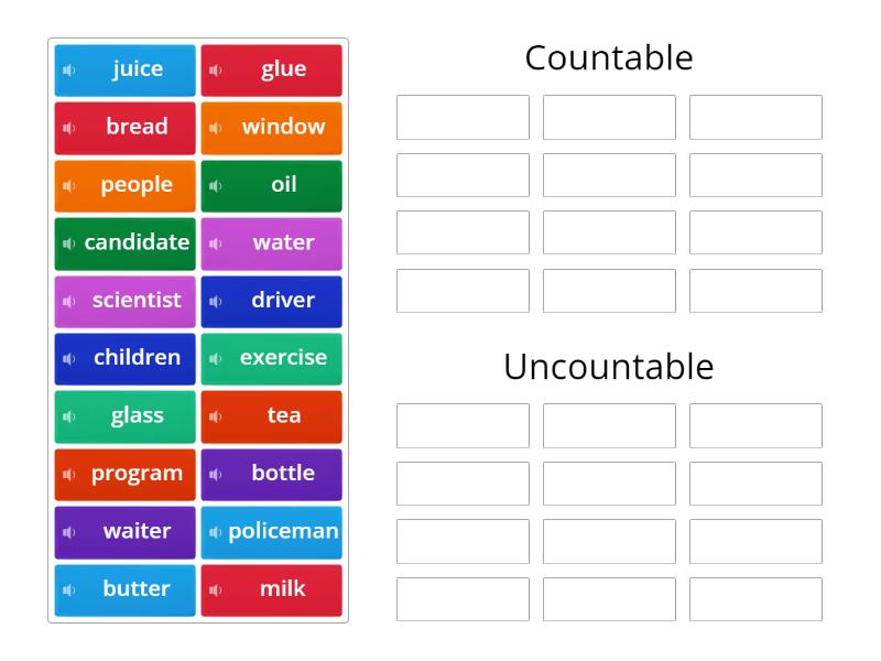 Countable and uncountable nouns Grammar unit 16 - Group sort