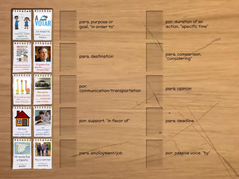 Por vs Para - Matching Rules and Examples - Match up