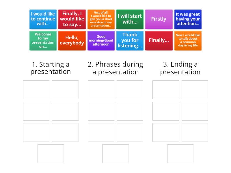 Giving a presentation (useful phrases for Elementary students) - Group sort