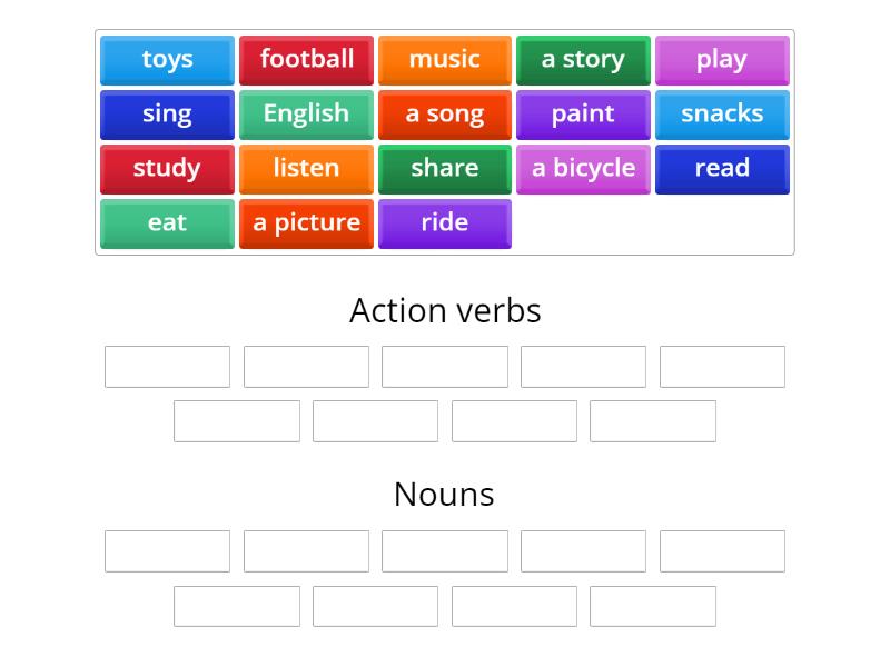 Sorting nouns and action verbs - การเรียงลำดับกลุ่ม