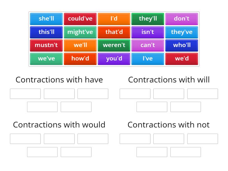 Lesson 30: Contractions - Group sort