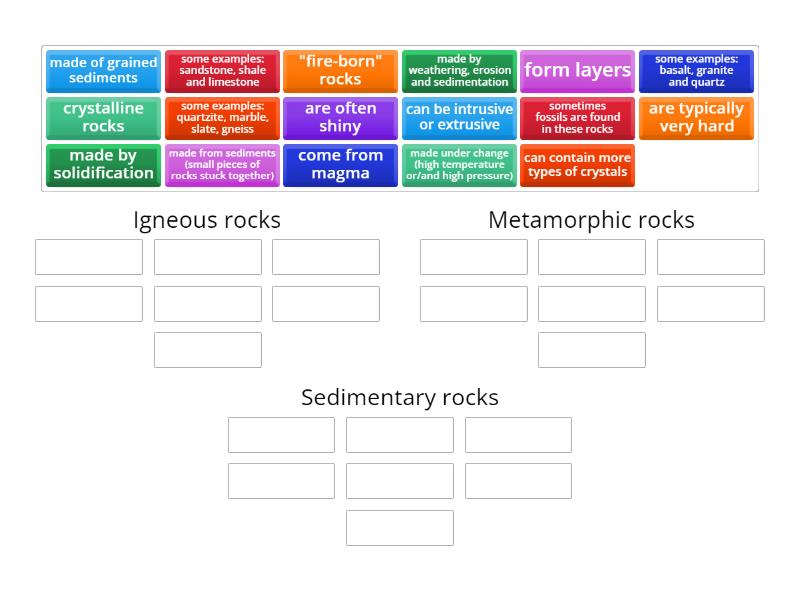 y6 Types of rocks - Group sort
