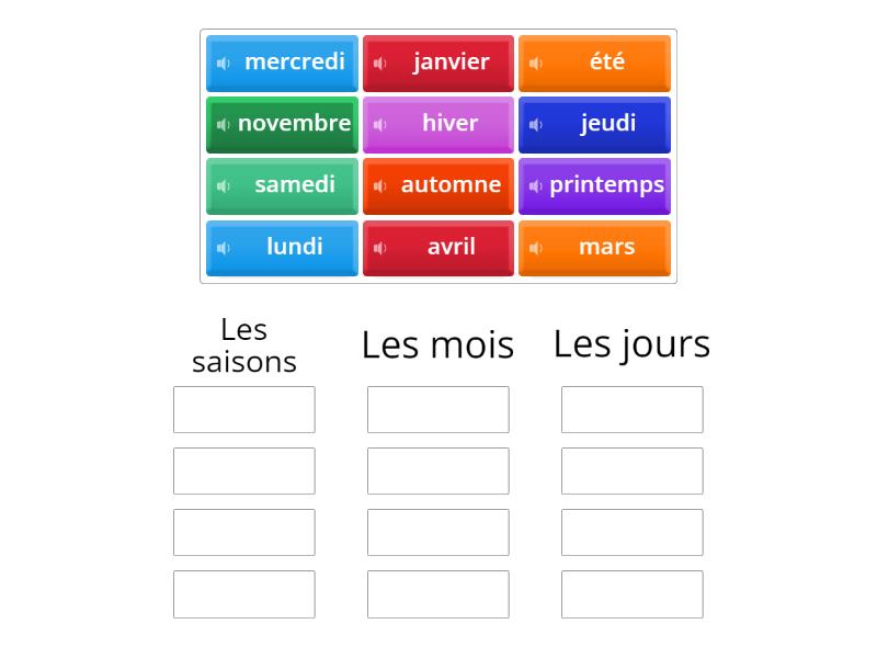 Saisons, mois et jours - Ordenar por grupo