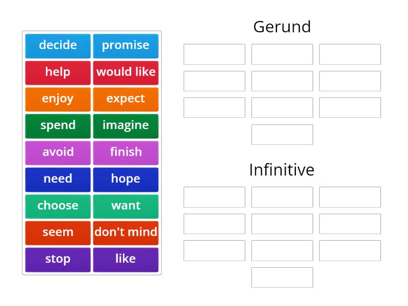 Gerund vs Inf_ Speakout unit 5 - Group sort
