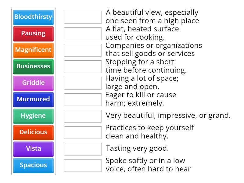 Week 8 Vocabulary game - Match up