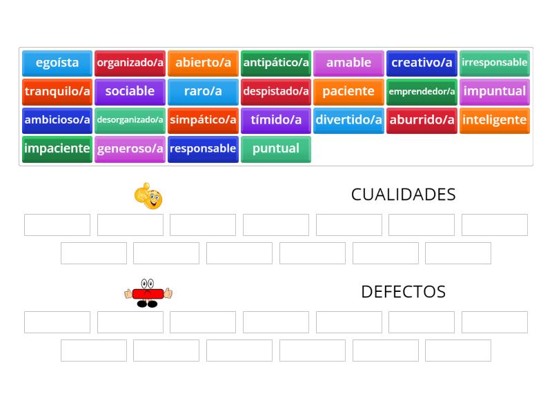 CUALIDADES Y DEFECTOS - Group sort