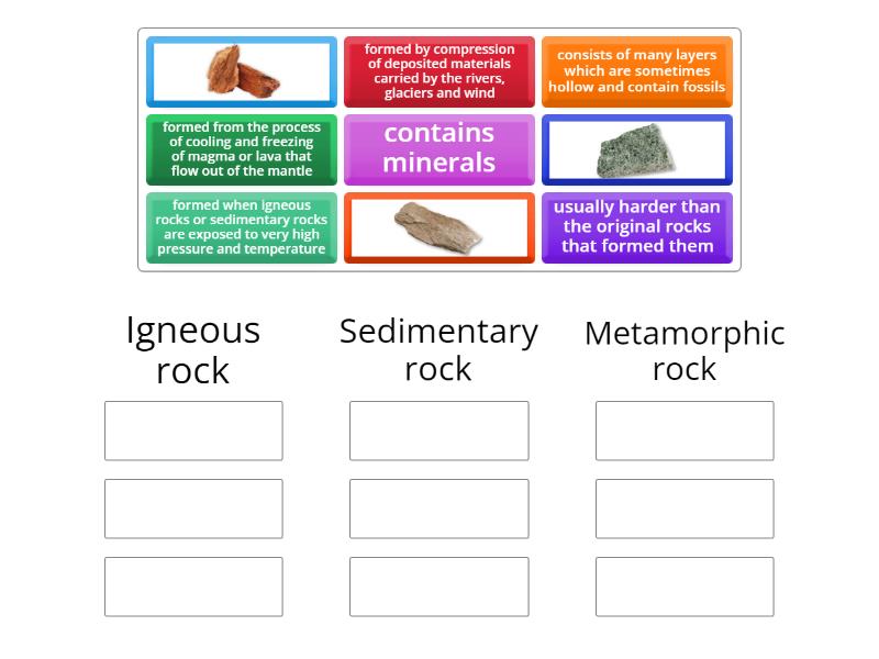 Types of Characteristics of Rocks 2 - Group sort