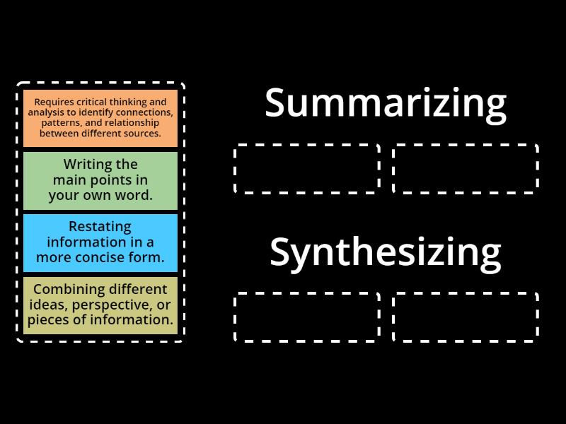 Summarizing vs. Synthesizing - Ordenar por grupo Summarizing vs. Synthesizing - Ordenar por grupo