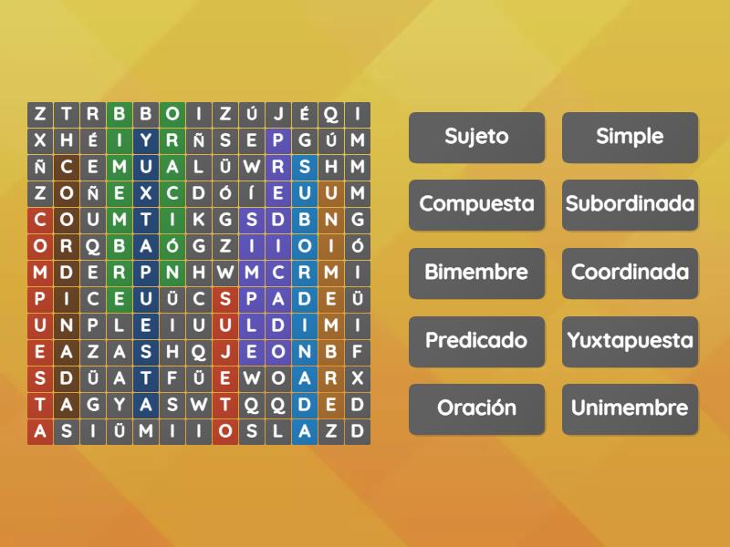Sopa de Letras de Oraciones Simples y Compuestas. - Wordsearch