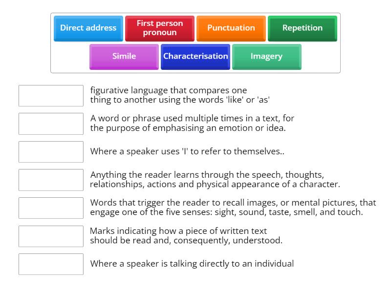 Language Devices and Text Structures - Match up