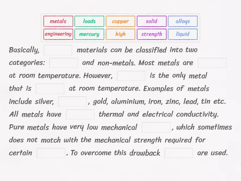 Engineering materials - Complete the sentence