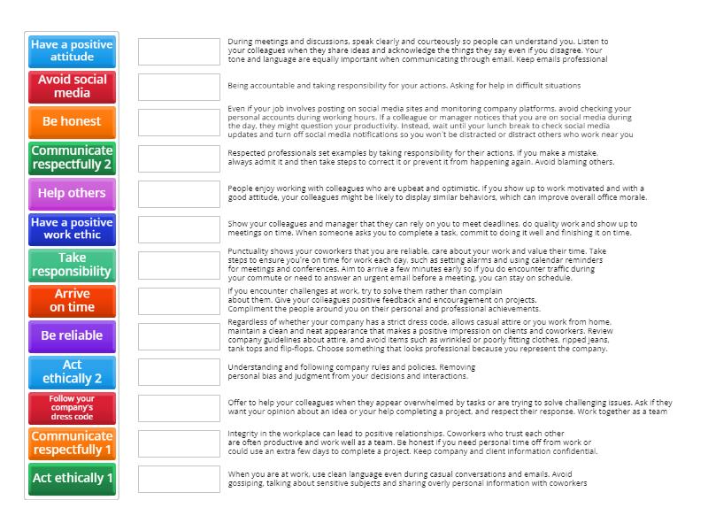 How to conduct yourself at work - Match up