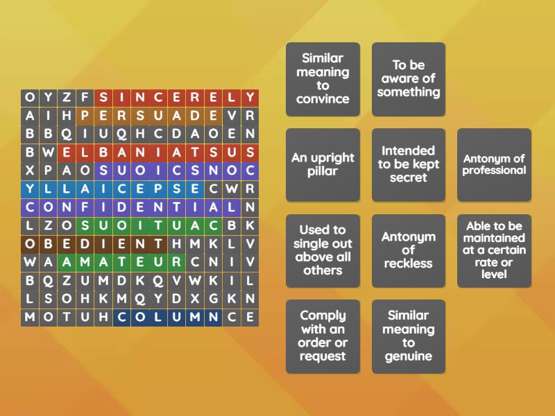 Exam words no 1 - Wordsearch