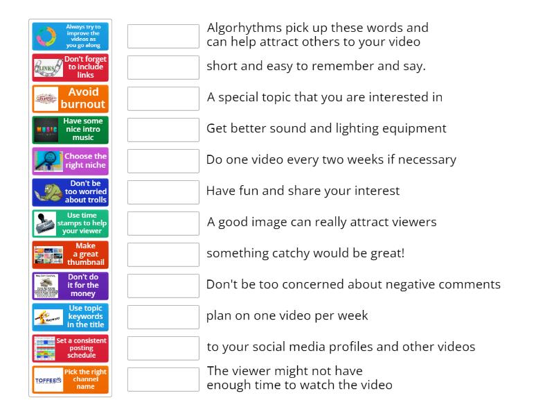 Become a YouTuber tips - Match up