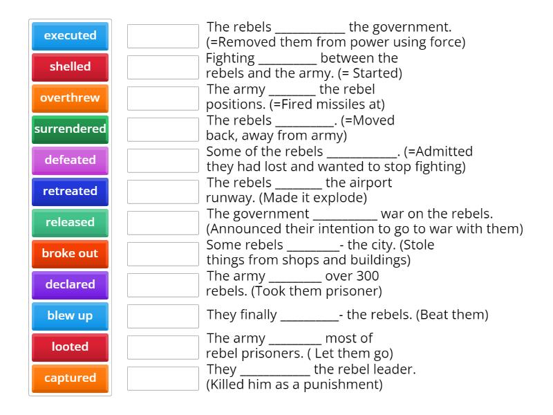 Conflict and Warfare (conflict verbs) - Match up