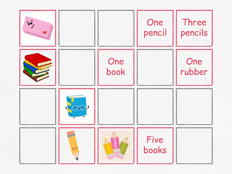 School objects and numbers - Matching pairs