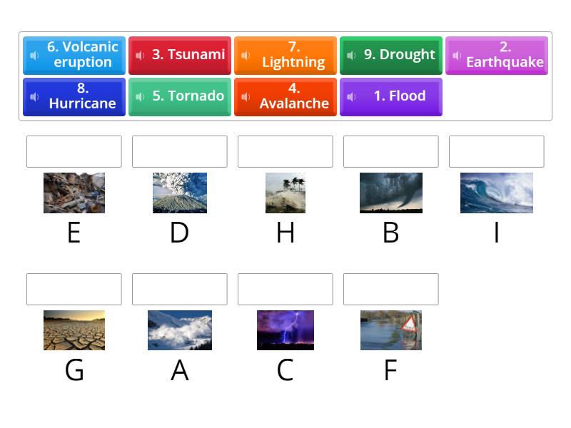 Natural phenomena disasters 7 grade - Match up