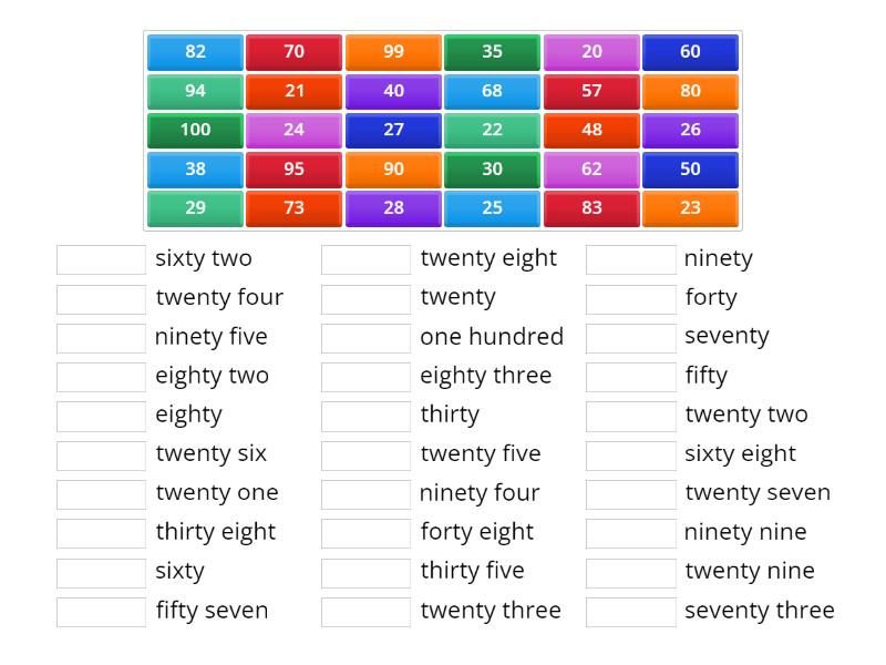 5B - Numbers from 20 to 100 - CESPA - Match up