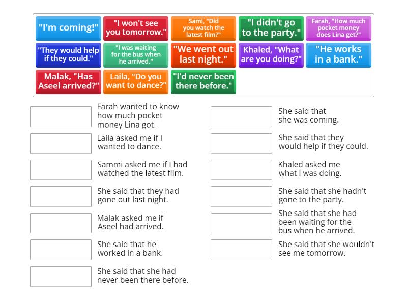 reported speech - Match up
