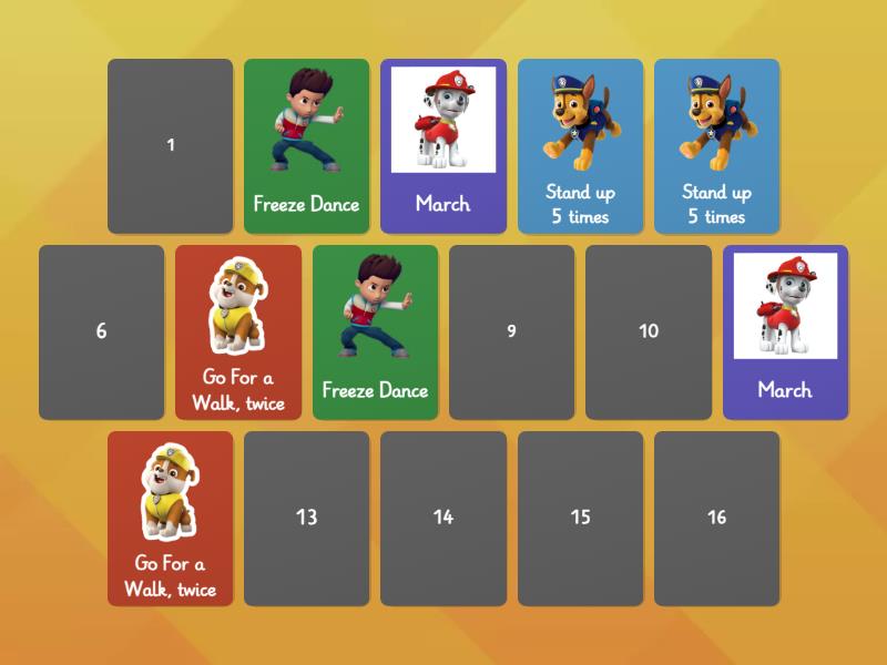 Paw Patrol Matching Movement Game - Matching pairs