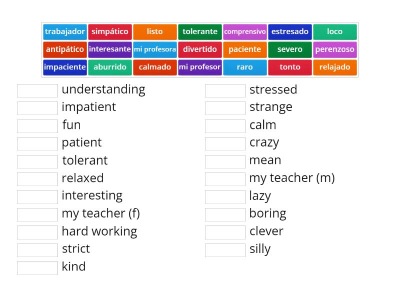 Spanish Year 7 Describing Teachers - Match up