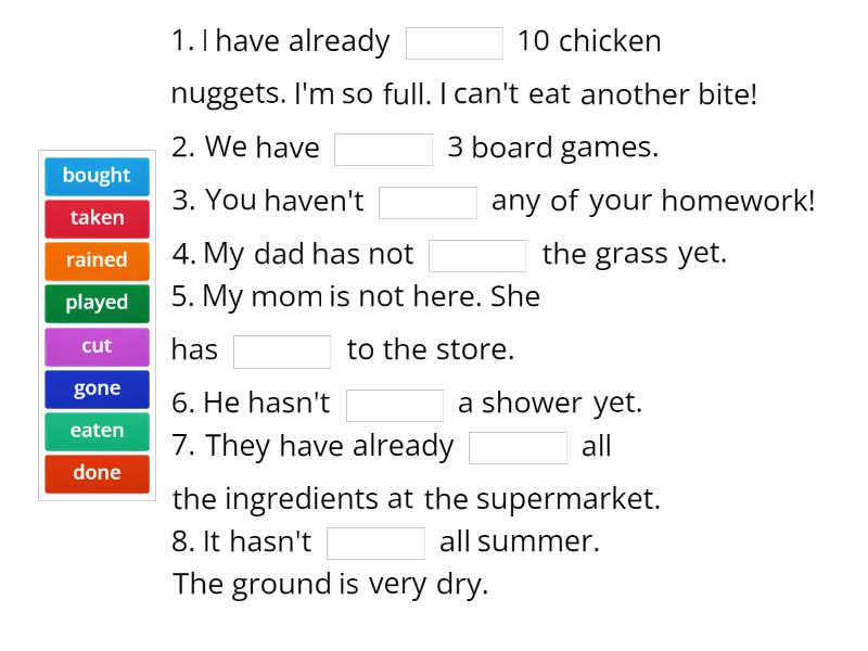 Past Participle Matching - Completar la frase