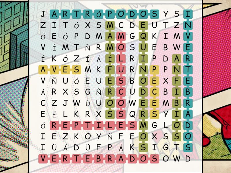 Animales Vertebrados e Invertebrados - Sopa de letras