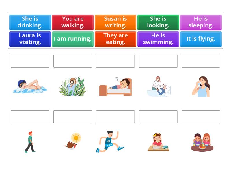 Match sentences present continuous tense. - Match up