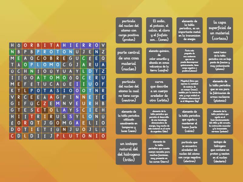quimica - Sopa de letras