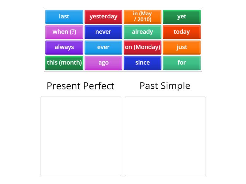 GG3 Unit 6 Present Perfect VS Past Simple markers - Group sort