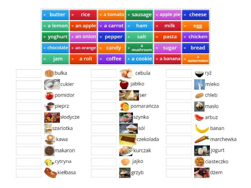 Jedzenie i picie po angielsku - Match up