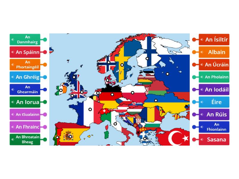 Tíortha na hEorpa/ Countries of Europe - Labelled diagram
