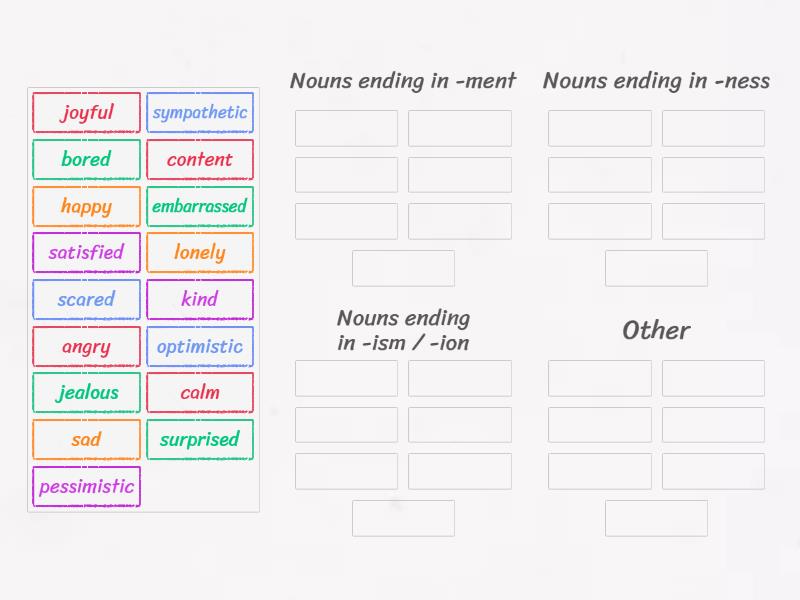 Feelings and emotions adjectives + Abstract nouns - Group sort