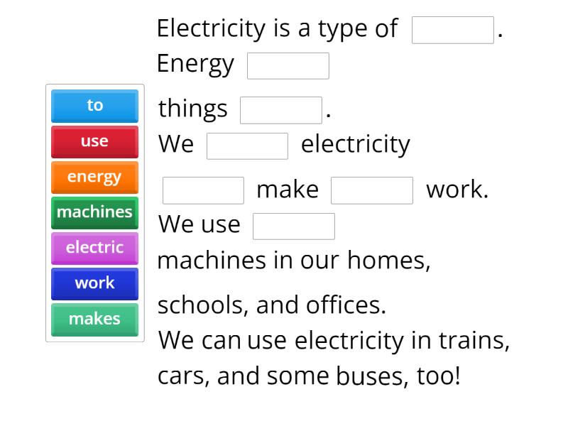electricity at home - Complete the sentence