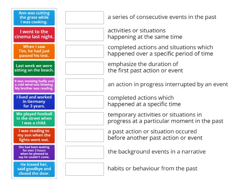 Ready for B2 Unit 4 past tenses - Match up