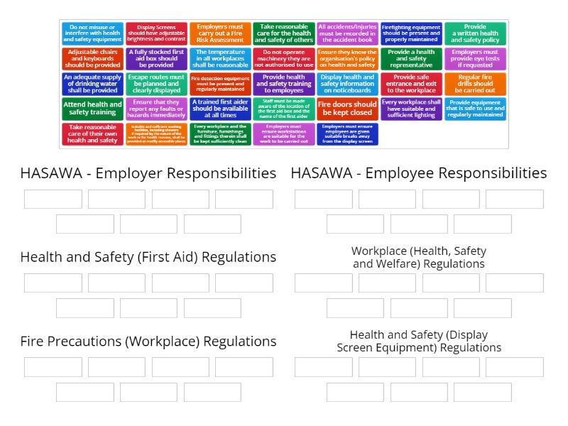Health and Safety Legislation - Group sort