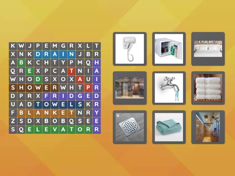 What hotel items can you find? - Wordsearch