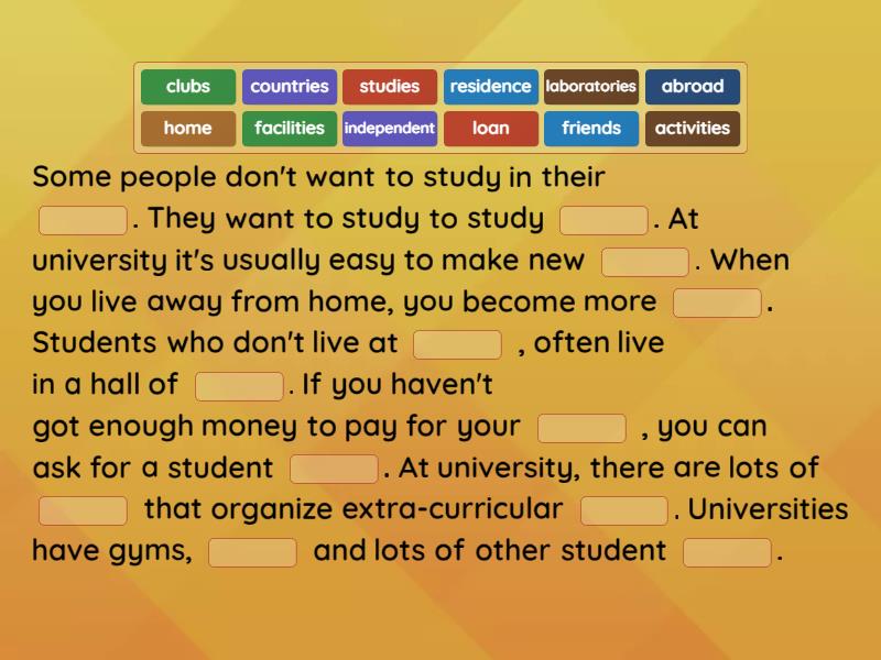 Life at university Text - Complete the sentence