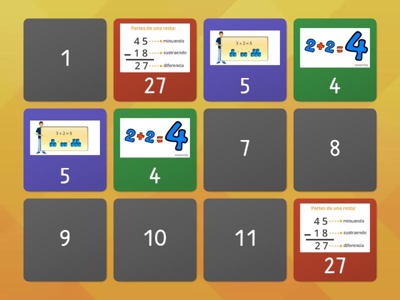 Sumas y restas de numeros enteros - Parejas