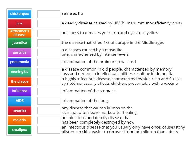 disease names (deli) - Match up