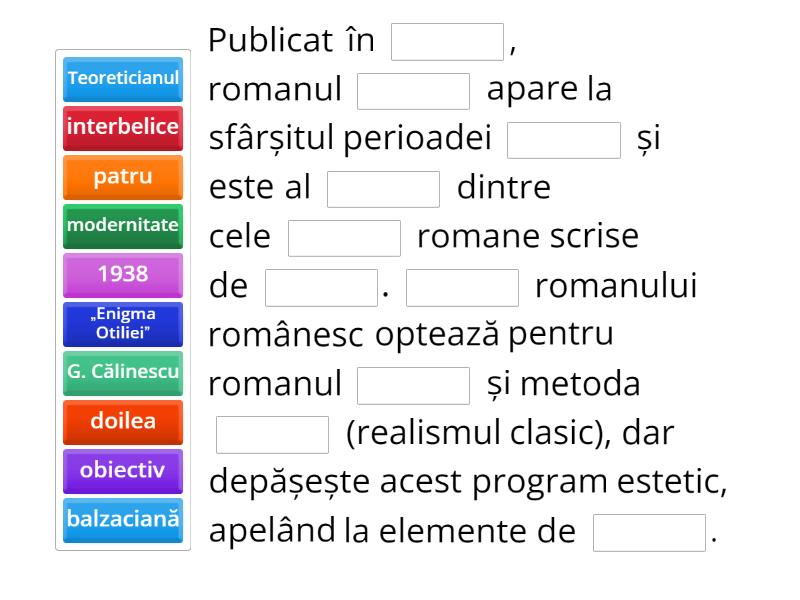 „Enigma Otiliei” de G. Călinescu - Complete the sentence