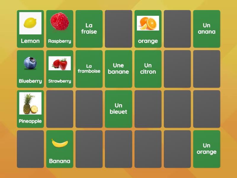 Les fruits memory game - Matching pairs