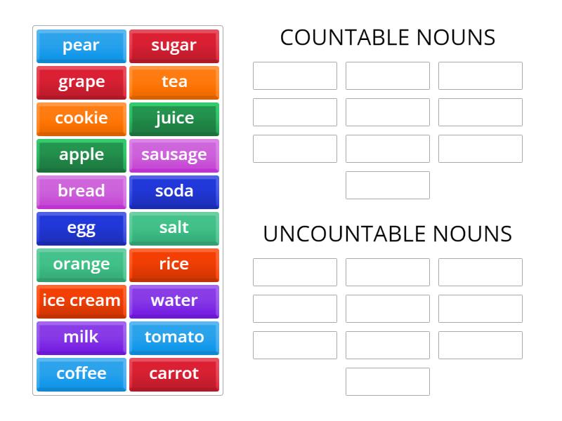 OD3 - UNIT 15 - GRAMMAR - COUNTABLE NOUNS OR UNCOUNTABLE NOUNS - Group sort