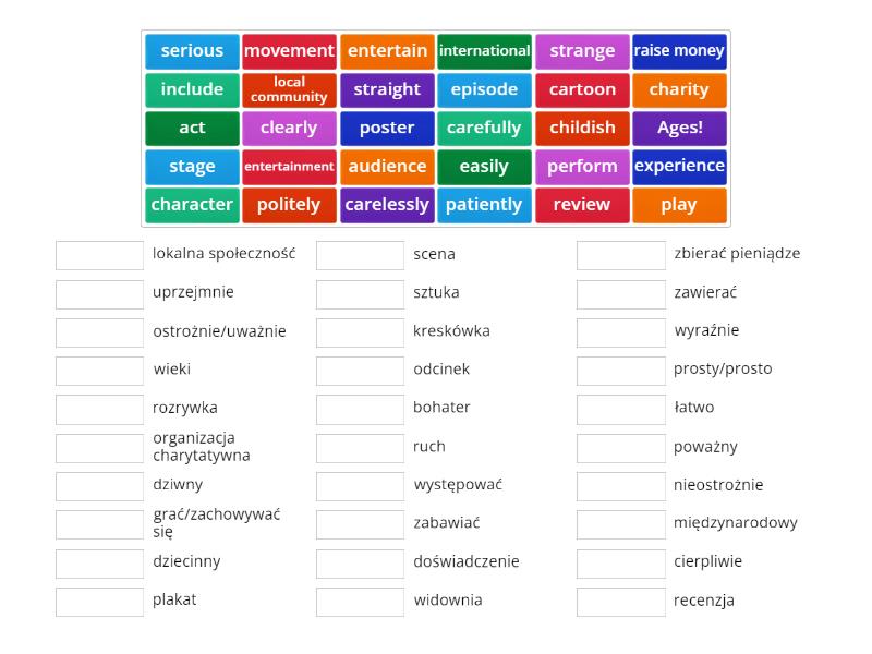 English class B1 unit 4 - Match up