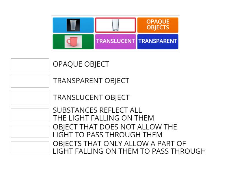 OPAQUE , TRANSLUCENT , TRANSPARENT - Match up