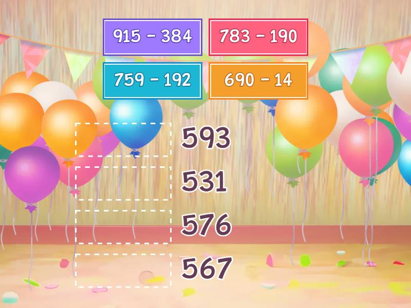 subtraction 3 digit with regrouping - Match up