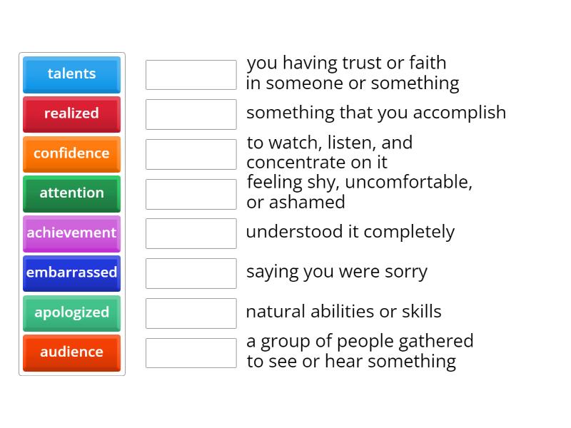 Unit 4, Weeks 1&2 Vocabulary - Match up