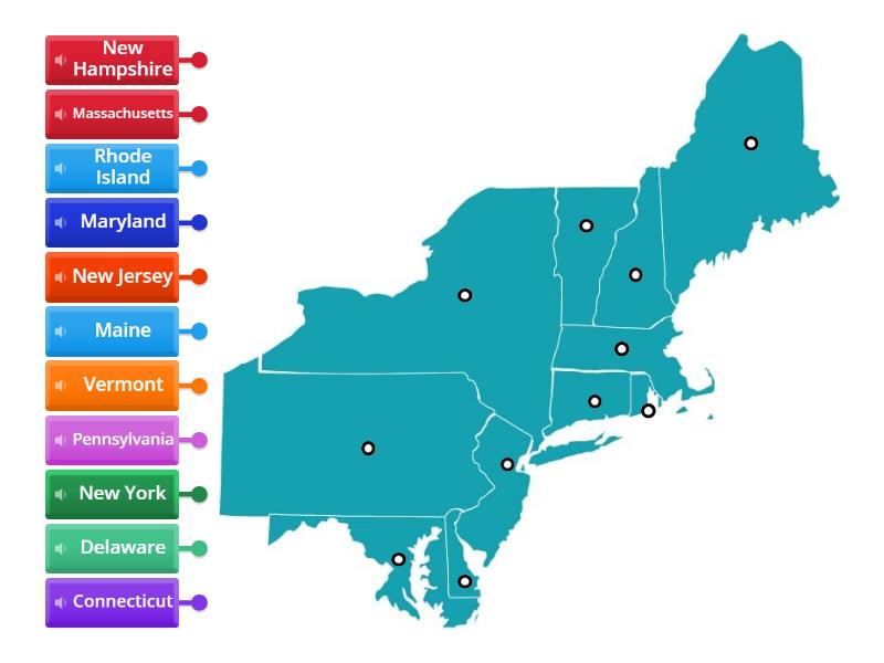 Northeast States in the U.S. - Labelled diagram