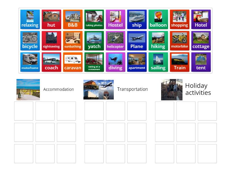 Travel and holidays vocabulary A2 - Ordenar por grupo