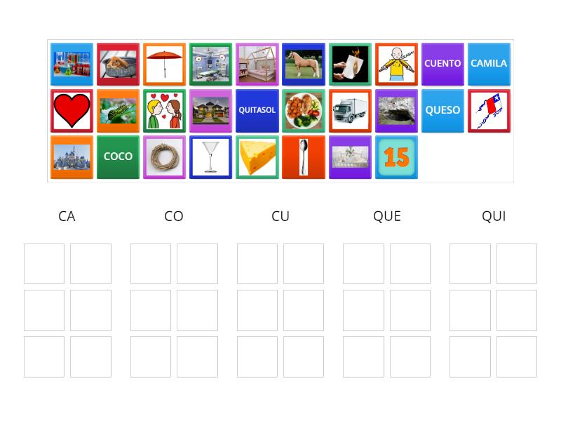 CLASIFICACIÓN SÍLABAS CA CO CU QUE QUI - Group sort